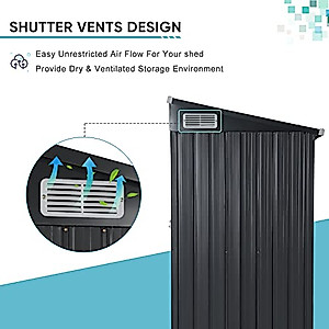 Verano Garden 5'x3' Outdoor Storage Shed, Galvanized Metal Steel Garden Shed W/Lockable Door, Small Waterproof Storage Shed for Backyard, Patio, Lawn (5' x 3',Black)