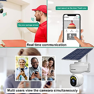 Luovisee Wireless Solar Outdoor Home Security WiFi Camera PTZ Full Color Night Vision with Audio,PIR Motion Detection Alarm,64G SD Card, Rechargeable Battery,IP65 Weather Proof,Siren,360 View