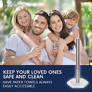 Marble Paper Towel Holder Stand - Modern Paper Towel Holder Dispenser with Hexagonal Heavy Marble Base, Easy Assembly- Paper Towel Holder Marble with Anti-Slip Pads - Standing Paper Towel Roll Holder