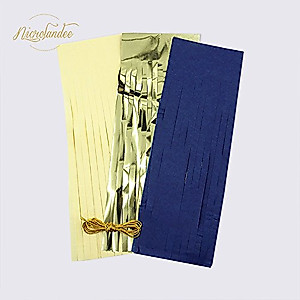 Nicrolandee 15 Pcs Navy Blue Tissue Paper Tassel Garland Gold Foil Art Party Garland for Wedding Engagement Baby Shower Bridal Shower Nautical Birthday Bachelorette Party Decor