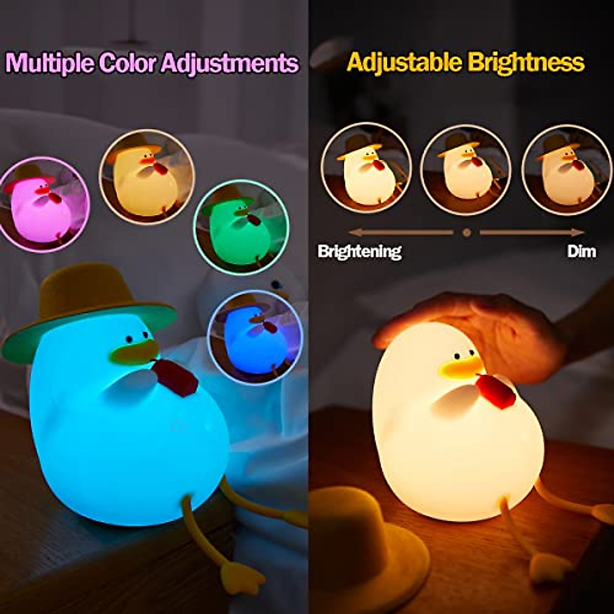 NICE POINT Fun Night Light for Kids, Cute Squishy Duck Bedside Lamp, Kawaii Animals Silicon Light Up for Boys and Girls, LED Decor Nightlight for Toddler Bedroom and Kid Room.