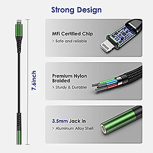 MOOU Lightning to 3.5mm Adapter, [ MFi Certified] iPhone Headphone Jack Adapter Lightning to Aux Audio Dongle Cable Compatible with iPhone 13/12 Mini/12 Pro/11/11 Pro/11 Pro Max/SE/X XR XS 8 7