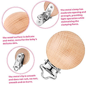 30 Pieces Natural Beech Wood Pacifier Clips Teething Grasping Toy Suspender Clips Wood Pacifier Clip Holder Charm DIY Clips (30 Pieces)