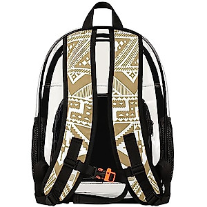 Aztec Heavy Duty Clear Backpack Stadium Approved, American Native Ethnic Geometric Western Boho PVC Transparent Large Backpack See Through for Women Men Work Travel