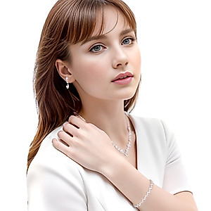 Jmkcoz Women Jewelry Set Silver Necklace Earrings Bracelet Rhinestone Crystal Bridal Wedding Jewelry Sets for Brides Bridesmaid Wedding Party (Style 2)