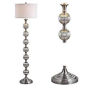 JONATHAN Y JYL1019A Oslo 60.5" Glass/Metal LED Floor Lamp, Contemporary, Modern, Traditional, Elegant, Office, Living Room, Family Room, Dining Room, Bedroom, Hallway, Foyer, Mercury Silver