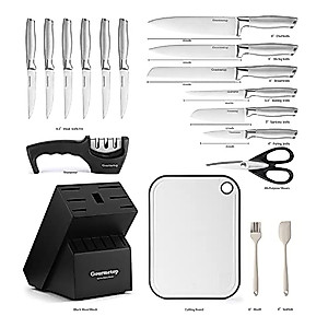 Gourmetop Knife Sets for Kitchen with Block, Stainless Steel Chef Knife Set with Sharpener & Cutting Board, Kitchen Knives Sharp Knife Block Set with Accessories for Cooking, Dishwasher Safe