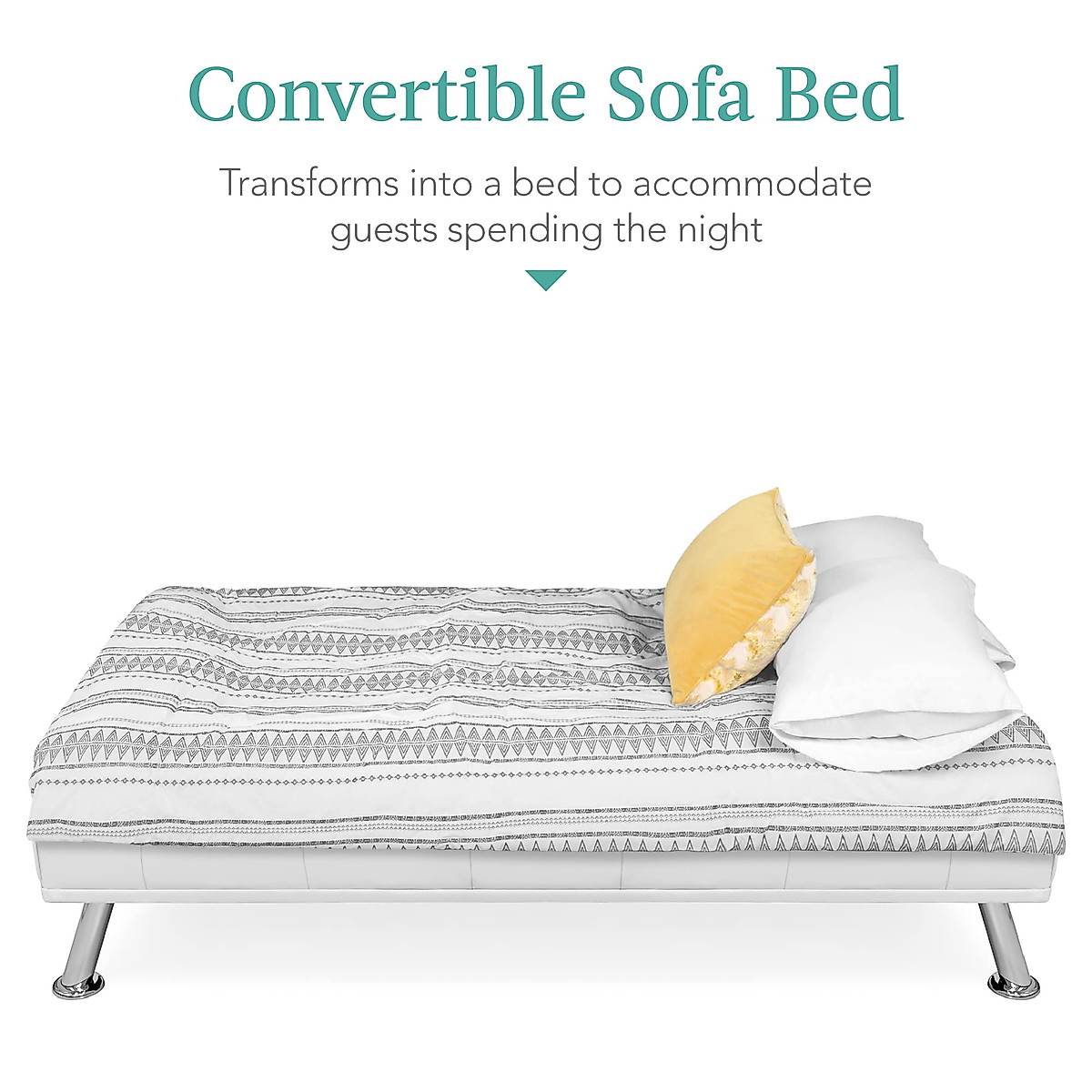 Best Choice Products Faux Leather Upholstered Modern Convertible Futon, Adjustable Folding Sofa Bed, Guest Bed w/Removable Armrests - White