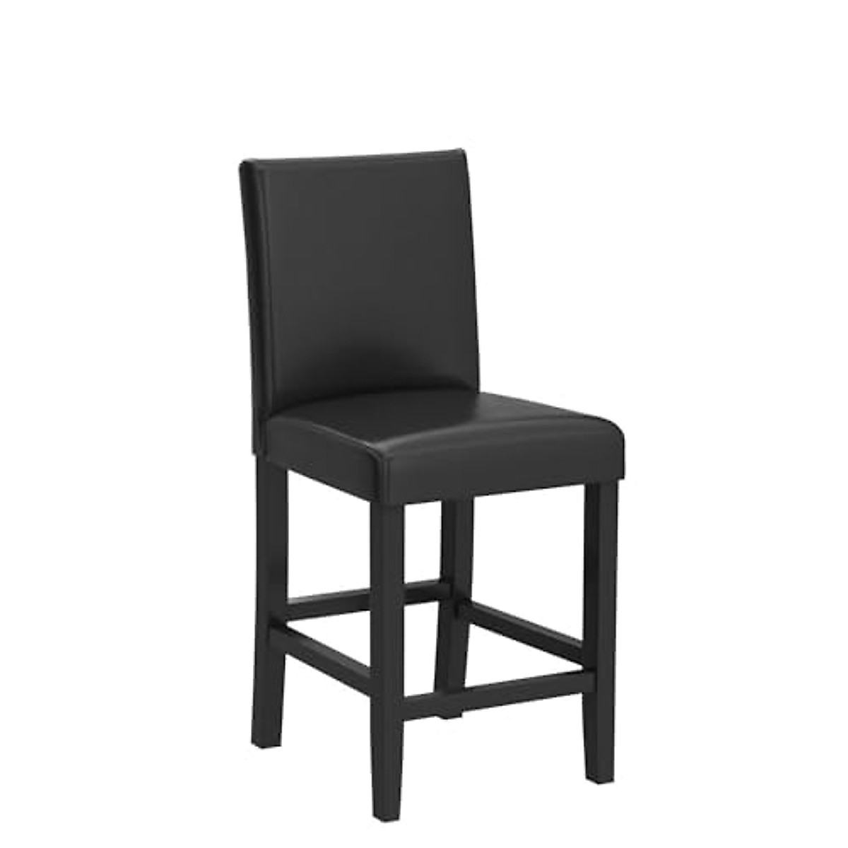 GOTMINSI Set of 2 Classic 24 Inches Counter Height Stools Upholstered Bar Stools with Solid Wood Legs and Black Leather Counter Stool(PU Black)