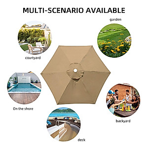 ZIAERKOR Replacement Parasol canopy for 9.8ft, Patio Parasol Replacement Canopy 9.8ft, Outdoor replacement parasol cover surface polyester UV blocking (Khaki, 6ribs)
