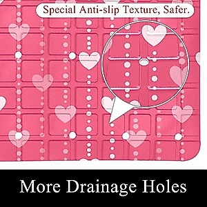 Bath Tub Shower Mat - Anti-Slip PVC Material 15.1x26.8 in, Gentle Cushioning Quick Drying Suction Cups Reliable Solution - Heart Stripe - Pink Non-Slip Floor Mat