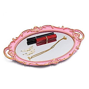 Funerom Vintage 14.5 x 10 inch Decorative Mirror Tray, Makeup Organizer, Jewelry Organizer (Pink)