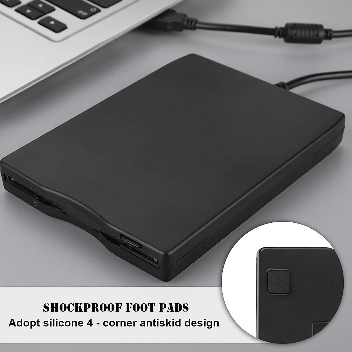 1.44 MB External USB FDD Floppy Disk Drive for PC Laptop , Floppy Diskette Disk Drive Notebook | Black USB External Floppy Diskette with Shockproof Footrest