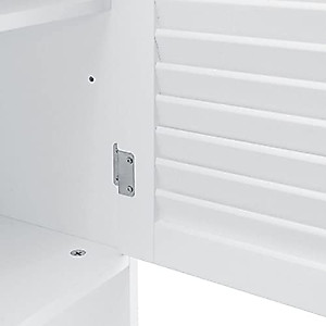 Over The Toilet Storage Cabinet with Adjustable Shelf, Bathroom Organizer Storage Rack, Two Doors, White Over Toilet Bathroom Organizer Paint Smooth Panels and A Black Paint Faux Marble Panel