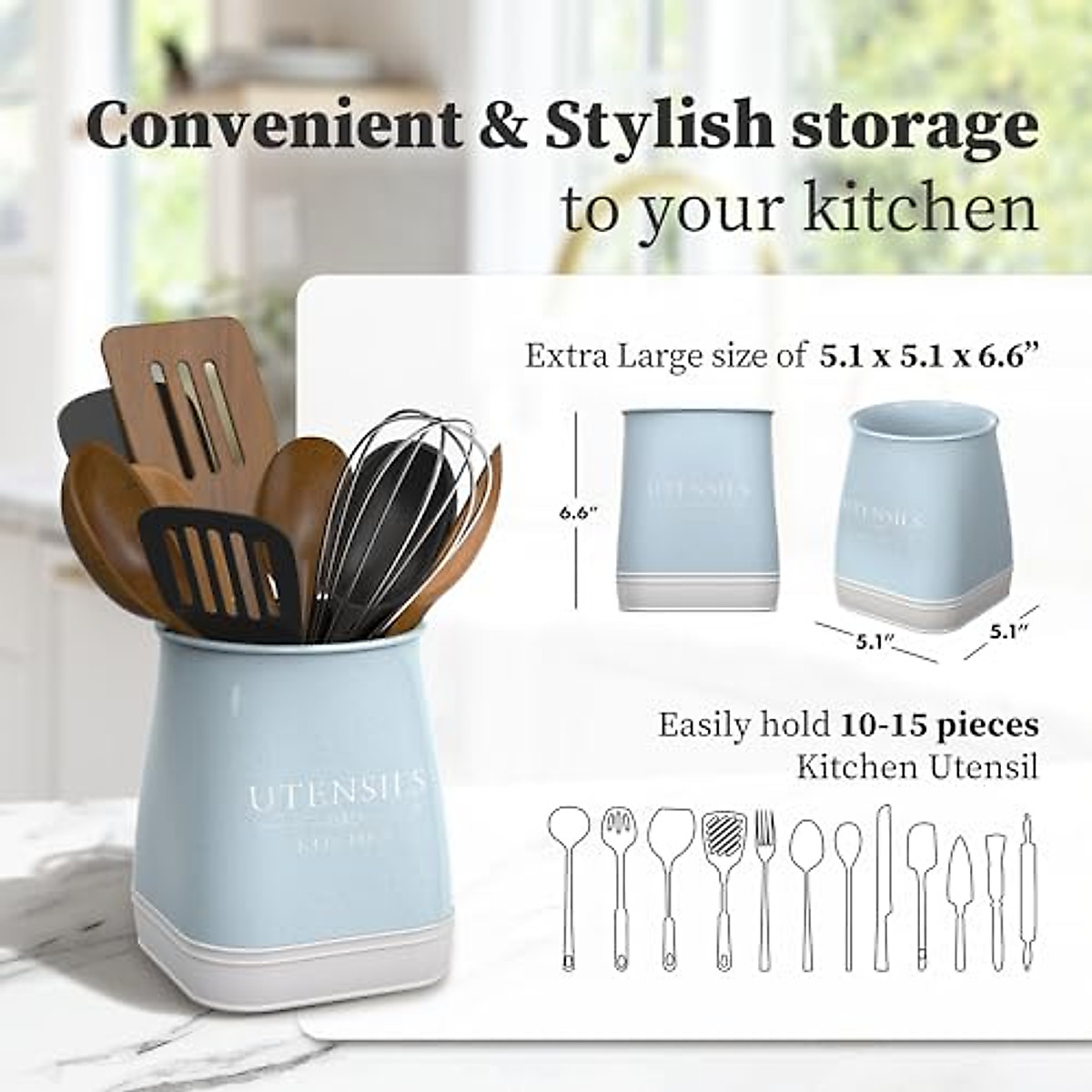 ADDFIT HOUSE Ceramic Utensil Holder - Large Ceramic Kitchen Utensil Holder for Countertop, Large Cooking Tools Organizer, Utensil Crocks for Kitchen Counter, Utensil Storage for Home Décor, Gifts