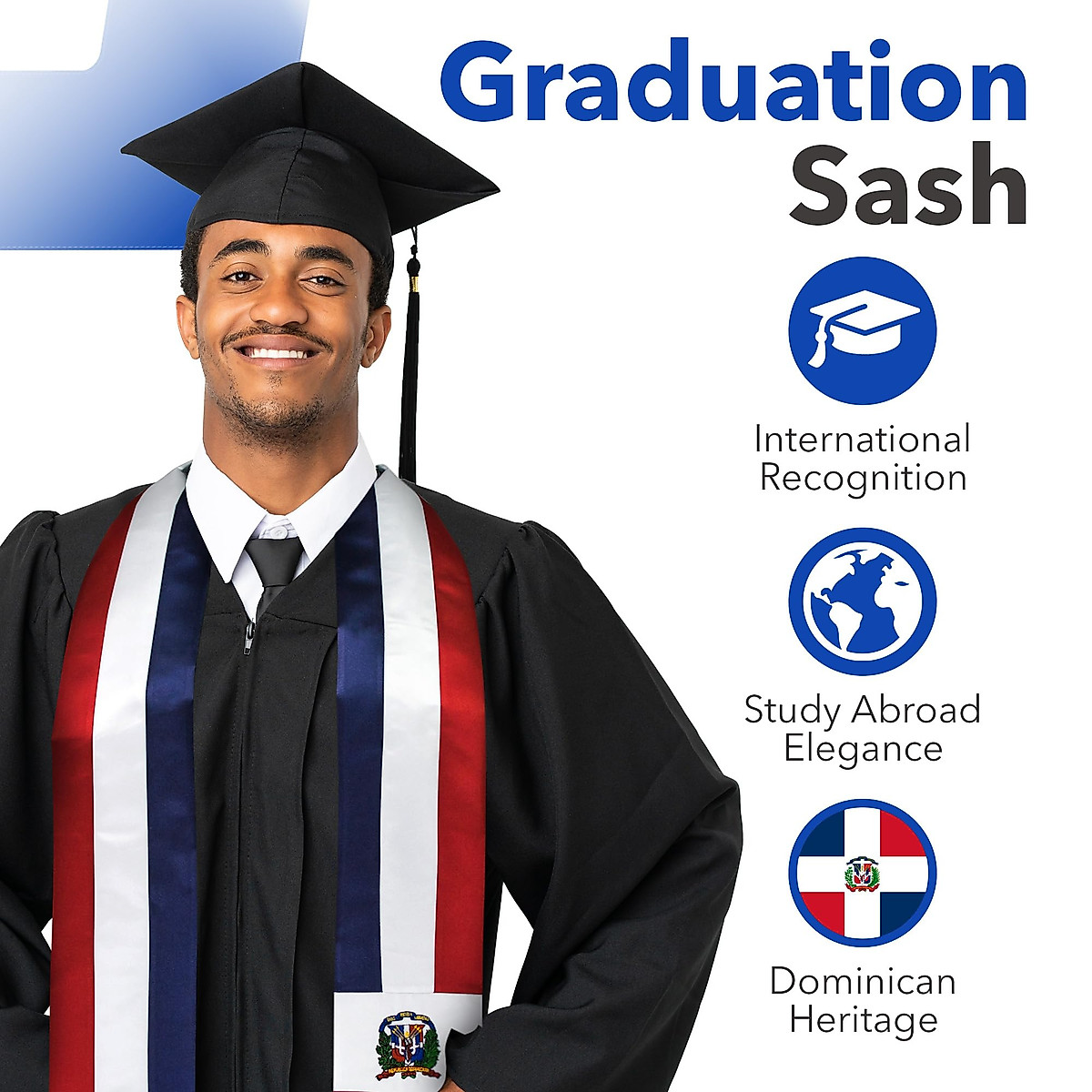 Vision Wear Dominican Republic Flag Graduation Sash/Stole International Study Abroad