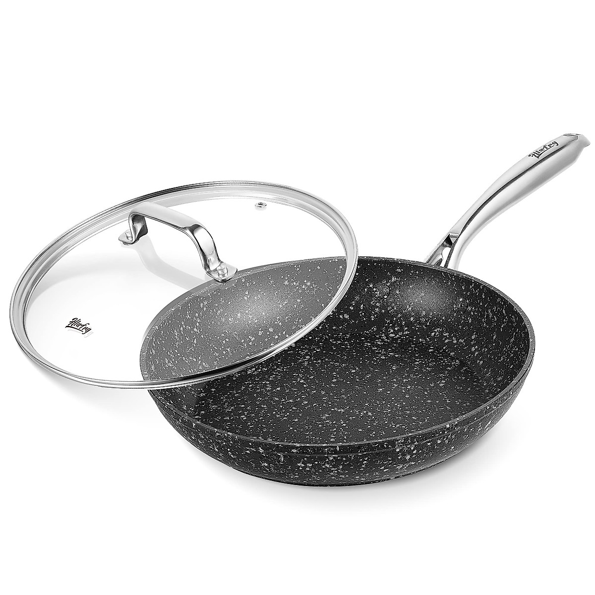 HLAFRG 8 Inch Frying Pan with Lid, Black Granite Skillet, Non Toxic PFOA Free, Even Heating and Less Oil,8 Inch Omelet Pan with Heat-Resistant Handle,Suitable for All Stove, Oven Safe
