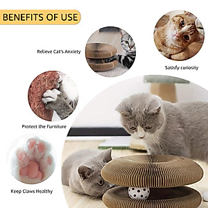 Cat Toy, Magic Organ Cat Scratch Board Compact Cat Accordion Toy, Cardboard Cat Toys, Interactive Scratch Pad Cat Toy with Toy Bell Ball