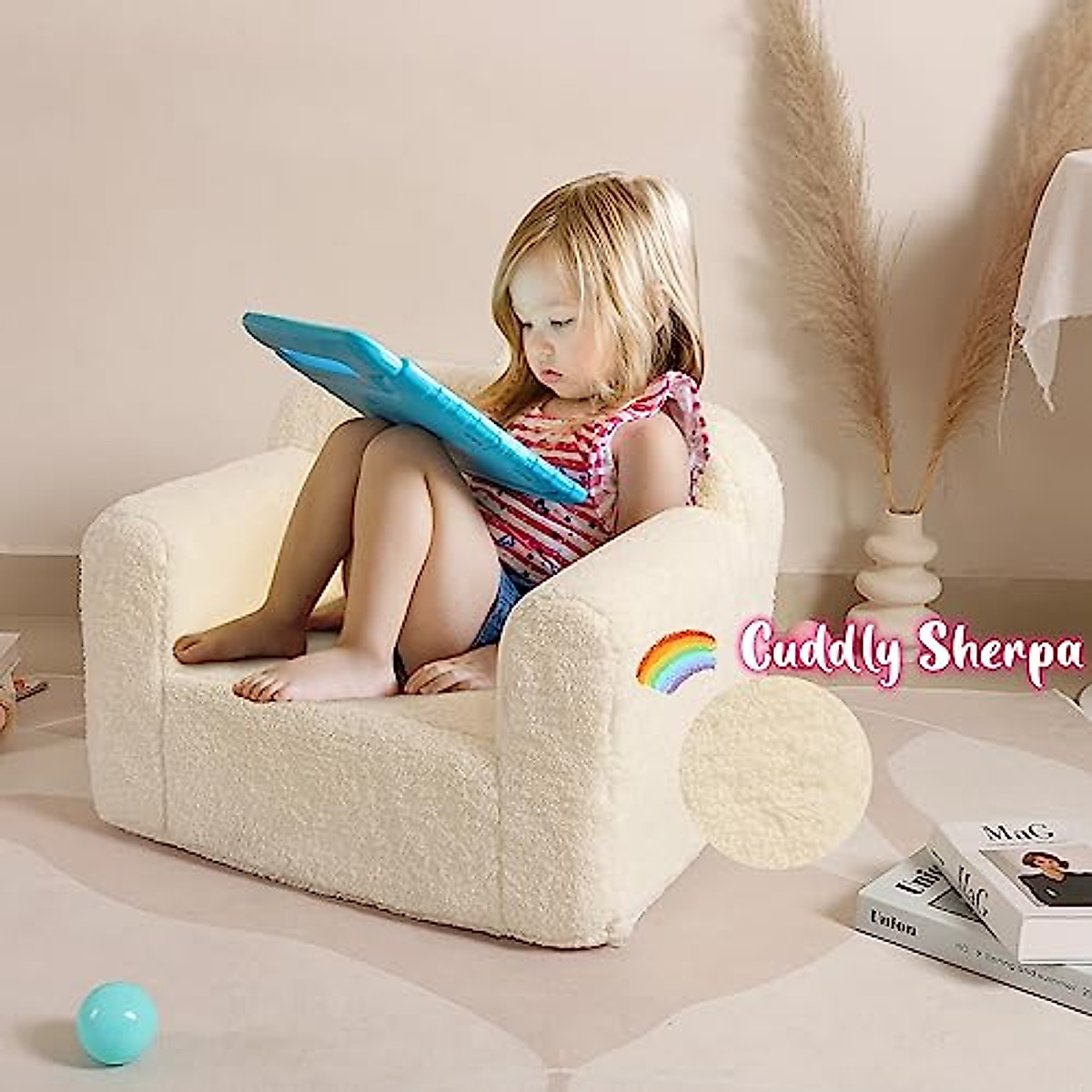MOMCAYWEX Kids Snuggly-Soft Sherpa Chair, Cuddly Toddler Foam Chair for Boys and Girls, Cream