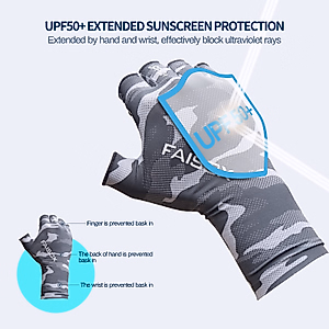 FAISOX Hunting Fishing Fingerless Gloves,UPF50+ Sun Protection Gloves for Men & Women, Cooling Gloves for Fishing,Driving,Gifts,Summer (Black Camo, Medium)