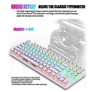 Type Writer Keyboard, Typewriter-Style Steampunk Mechanical Gaming Keyboards Blue Switch with 9 True RGB Backlight Modes and 87-Key Wired Keyboard with Spill-Resistant (Round Keycaps)