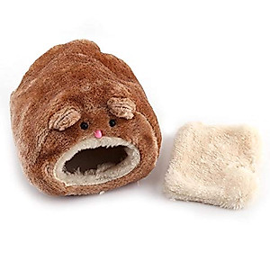 TOPINCN Hamster Bed, Winter Warm Cushion Fleece Hanging Cage Cute Hamster House Pet Nest Cute Cartoon Soft Warm House Hamster Mouse Small Animal Cave Home Hammock (Dark Brown)