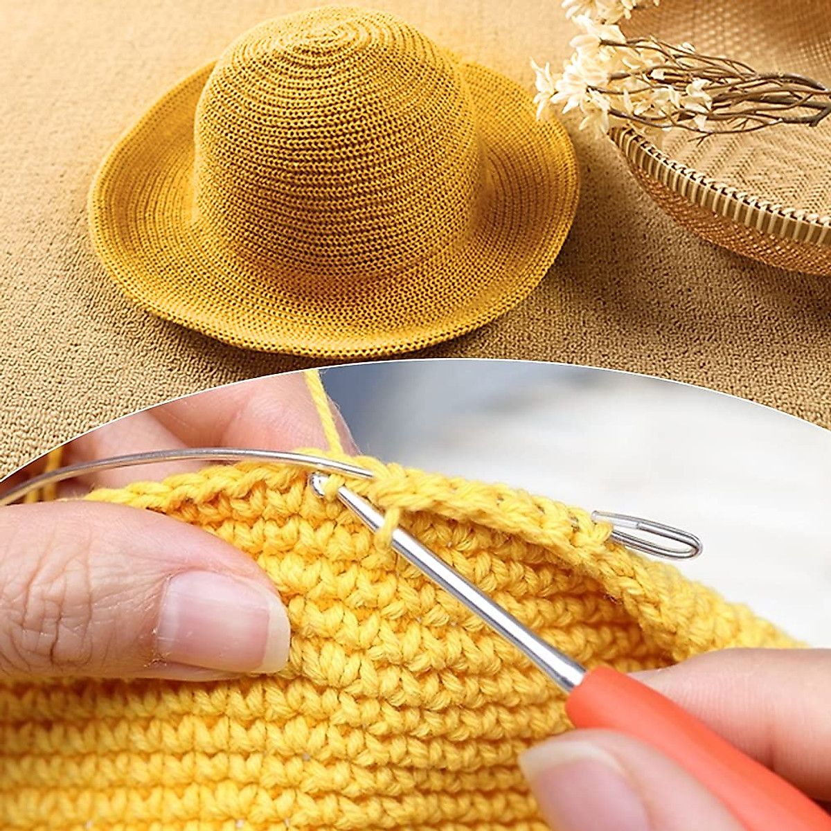 72 Pcs Crochet Hooks Set, Crochet Hooks Kit Plus Large Eye Blunt Needles Ergonomic Yarn Knitting Needles Marking Clips Tools Set with Crochet Needle Accessories