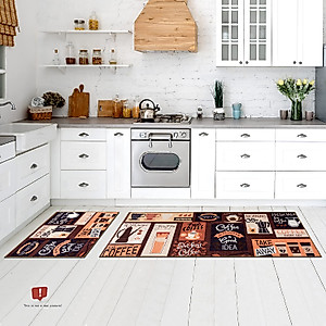 wunderlin Kitchen Rugs Runner Collection Non-Slip Kitchen Washable Rugs for Kitchen Floor Set Carpet Kitchen Rugs Kitchen Decorations Theme Sets of Two (Coffee)