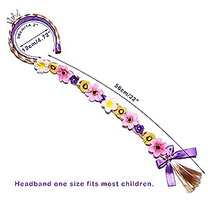 Cmiko Princess Rapunzel Wig 22 Inch Long Hair Headbands Costume Accessories with Tiara Flowers Garland for Little Girls Dress Up Birthday Party