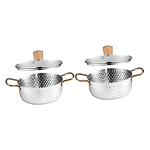 YARNOW 2pcs Korean Ramen Pot Cooking Pan with Lid Stainless Steel Saucepan Korean Pot Instant Noodles Pot Ramen Pot for Cooking Stainless Steel Silver Stew Pot Cookware Practical Pot Milk