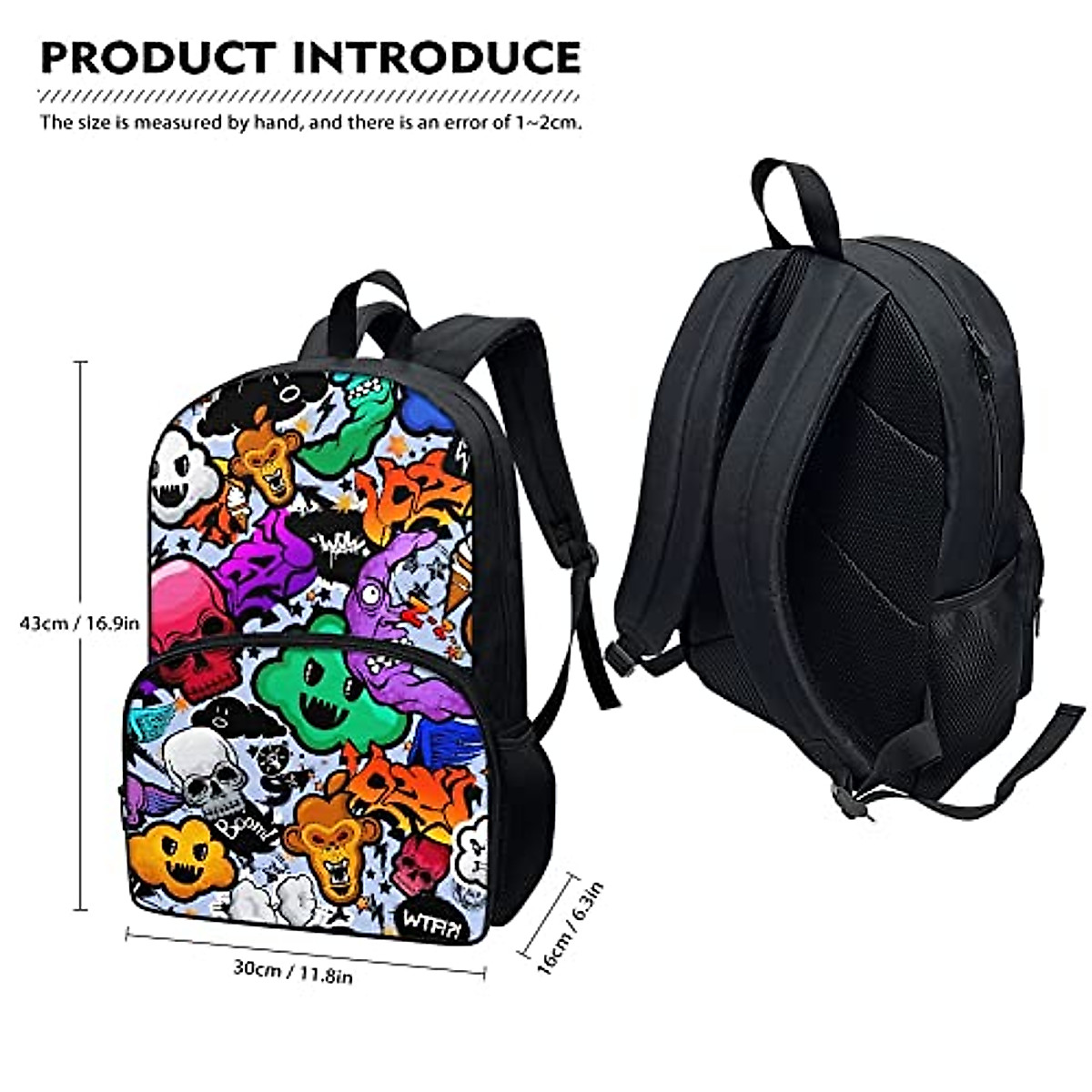 ZOCANIA Funny Backpack Hip Hop Backpack for Kids Girls Boys with Ipad Compartment and Front Pocket, Laptop Backpack Back To School