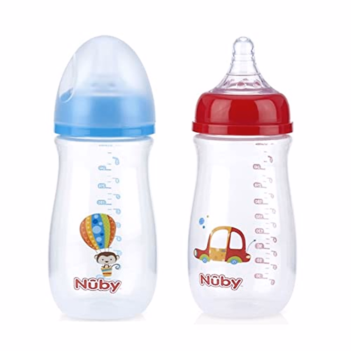 Nuby Wide Neck Bottle with Anti-Colic Air System, Blue and Red