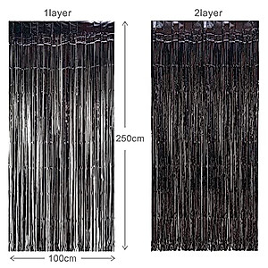 Black Tinsel Curtain Party Backdrop Glitter - GREATRIL Party Streamers Backdrop Foil Fringe Curtains for Birthday/Graduation/Halloween/Wizard Decorations - 1m x 2.5m - Pack of 2