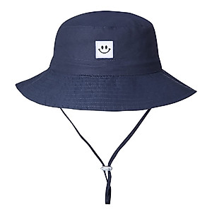 Baby Boy Sun Hat Bucket Hats for Toddler 6-12,12-24 Months 2pack Smile Face Grey/Navy