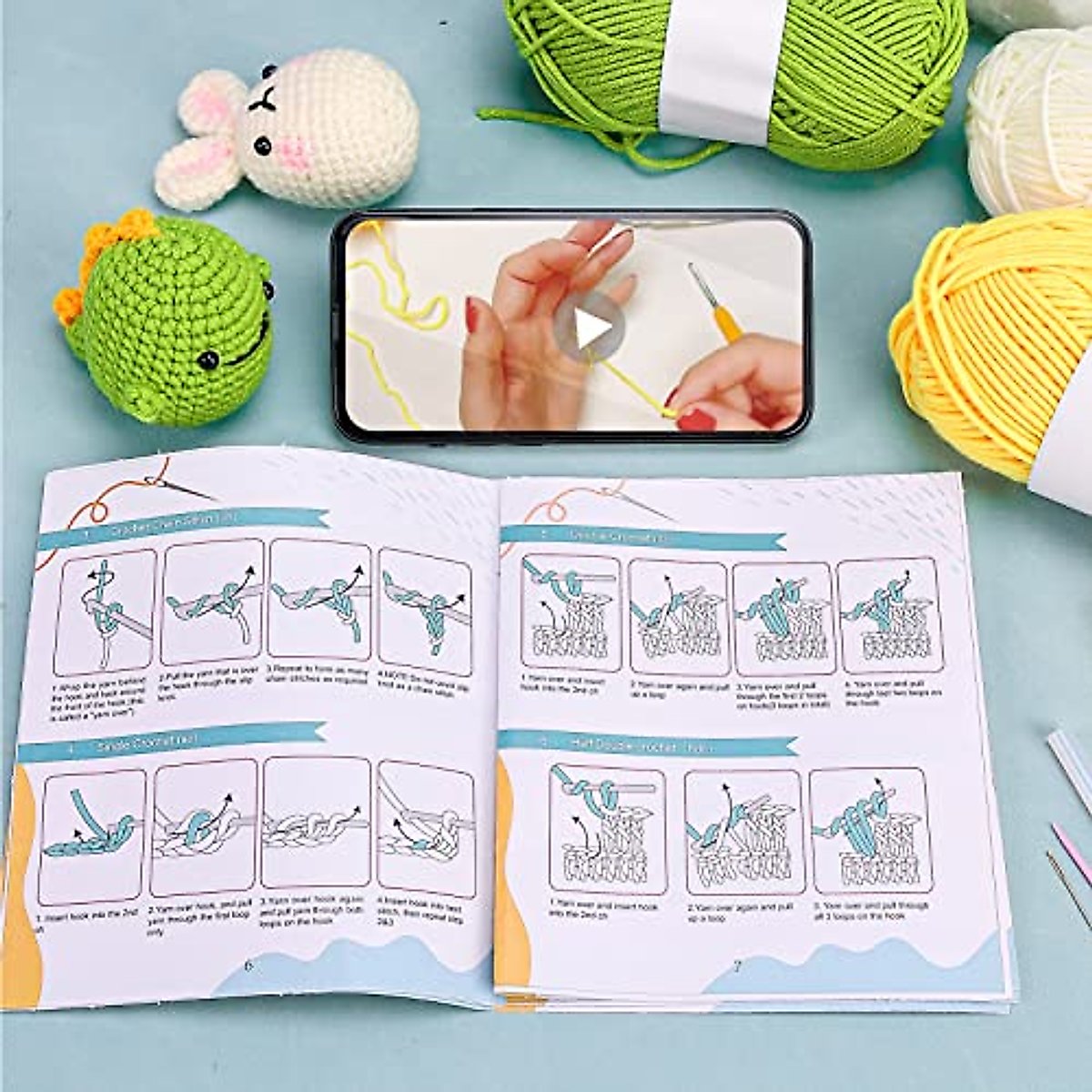PP OPOUNT Beginner Crochet Kit, Crochet Starter Kit for Adults and Kids, Complete Crochet Set to Make 4 PCS Animals, Learn to Crochet with Step-by-Step Instruction and Video Tutorials