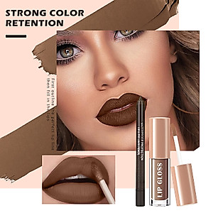 NewBang 3 Colors Dark Black Lipstick and Lipliner,Matte Liquid Lipstick Set,Black Brown Lip Stain Lip Gloss and Lip Liner Waterproof Longlasting Lip Halloween Christmas Makeup(6 pcs)