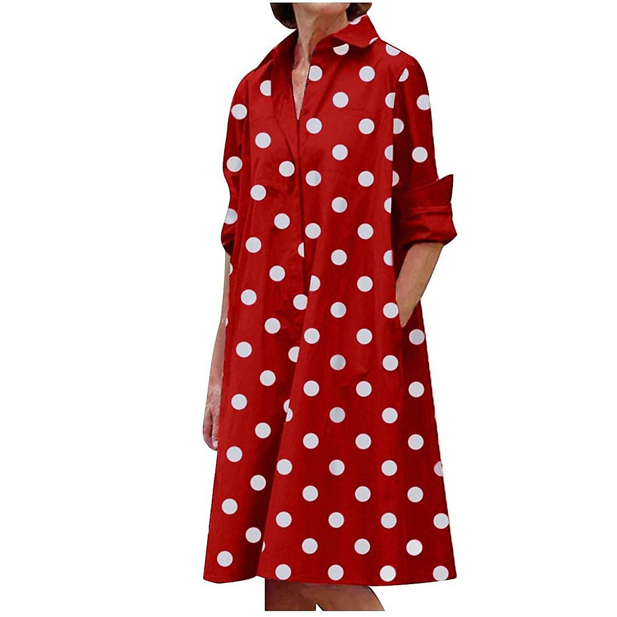 Ceboyel Womens Polka Dots Midi Dress Knee Length Half Sleeve Dresses Casual Loose Shirt Dress Dressy Trendy Summer Outfits