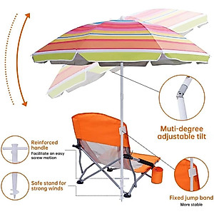 Beach Chair, Beach Chair and Umbrella, Folding Beach Chair, Beach Chairs for Adults 1-Pack Orange - Orange