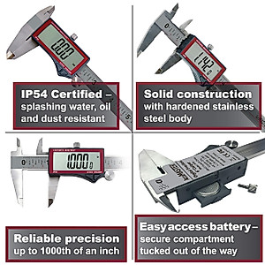 Calculated Industries 7410 AccuMASTER 6-Inch Digital Caliper, Fractional (1/64ths) + Inch + Metric with Largest Display Digits for Woodworkers | Stainless Steel | IP54 Splash/Dust Resistant | Auto-Off