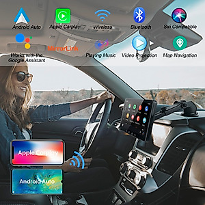 Portable Car Stereo with Wireless Carplay and Android Auto - 7" Touchscreen Car Radio with Mirror Link: Support Bluetooth |USB | AUX | TF (with12 V Camera)