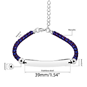 Customize Engrave Name Bracelet - Purple Hematite Stone Beads Stainless Steel Chain Bracelet - Personalized Name ID Plate Bracelet for Women Men Y1904