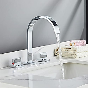 SaniteModar Bathroom Sink Faucet 3 Hole, 8 inch Brass Chrome Bathroom Faucet 2 Handles,Widespread Modern Bathroom Faucet…