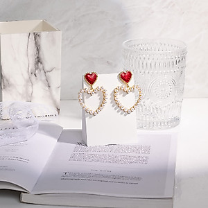 Pearl vintage drip oil Heart Earrings for Women, Fashionable Statement Earrings, Perfect Heart Jewelry as Valentines Day Outfit Ornament