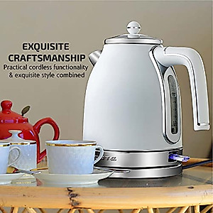 Ovente Electric Stainless Steel Hot Water Kettle 1.7 Liter Victoria Collection, 1500 Watt Power Tea Maker Boiler with Auto Shut-Off Boil Dry Protection Removable Filter and Water Gauge, White KS777W