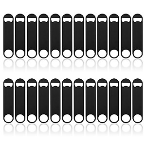 Ohiyoo 24 Pack Flat Beer Bottle Opener 5 inch Heavy Duty Stainless Steel Flat Bottle Opener Metal Beer Bottle Openers Black Beer Openers for Bartender Kitchen Bar or Restaurant (Black, 5 inch)