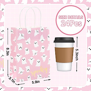 JarThenaAMCS 24Pcs Halloween Paper Gift Bags with Handles Pink Ghost Party Favor Bags Candy Goodie Treat Bags for Halloween Birthday Party Supplies