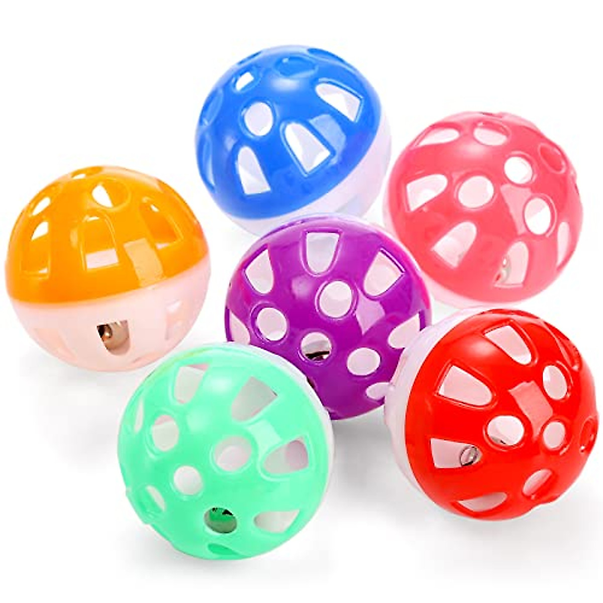 Bekith 120 Pack Plastic Cat Toy Ball with Bell, Kitten Chase Toy Interactive Cat Toys 6 Assorted Color