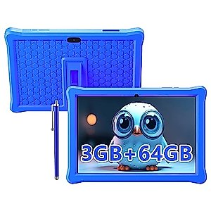 RUIQIAI Kids Tablet 10 inch with Case, Android 11 Tablet for Kids, 3GB+64GB, IPS Touch Screen, Parental Control, Dual Cameras, Wi-Fi,BT（Tablet with Pen）