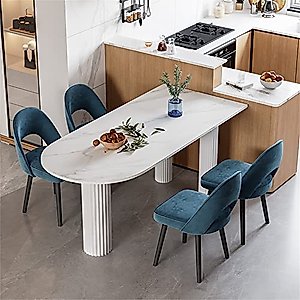 LAKIQ Modern Kitchen Dining Table Sintered Stone Dining Room Table with 3 Roman Column Legs Oval Rectangular Dining Table for Small Space Apartment-Table Only (White,47.2" L x 23.6" W x 29.5" H)