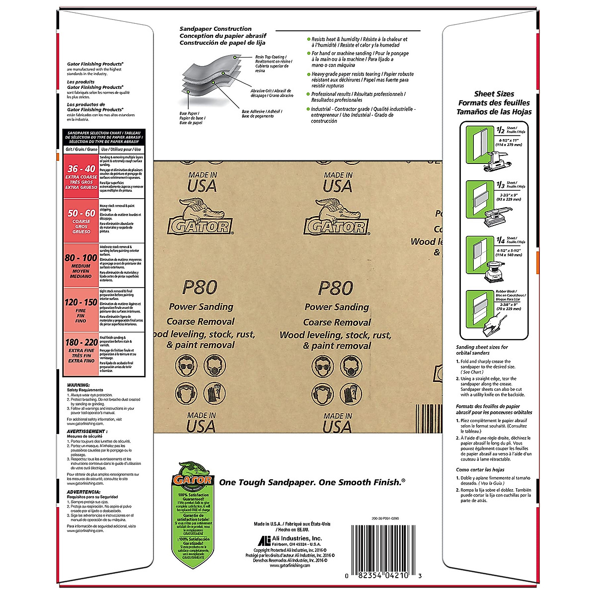 Gator 9" x 11" Multi-Surface Sanding Sheets, 80 Grit, 25 Pack